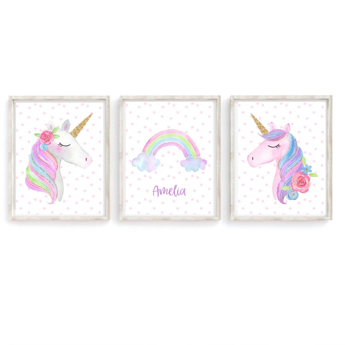 Nursery Art Print Set - Unicorn Nursery Print - Rainbow Wall Decor ...