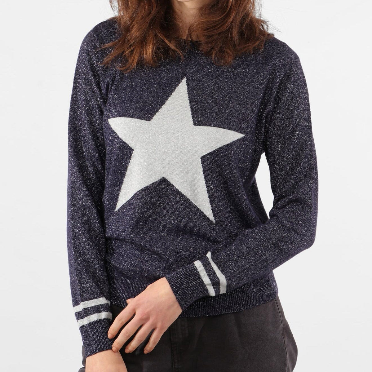 Custom Order - Navy Blue Silver Star Glitter Wool Blend Jumper by Betty ...