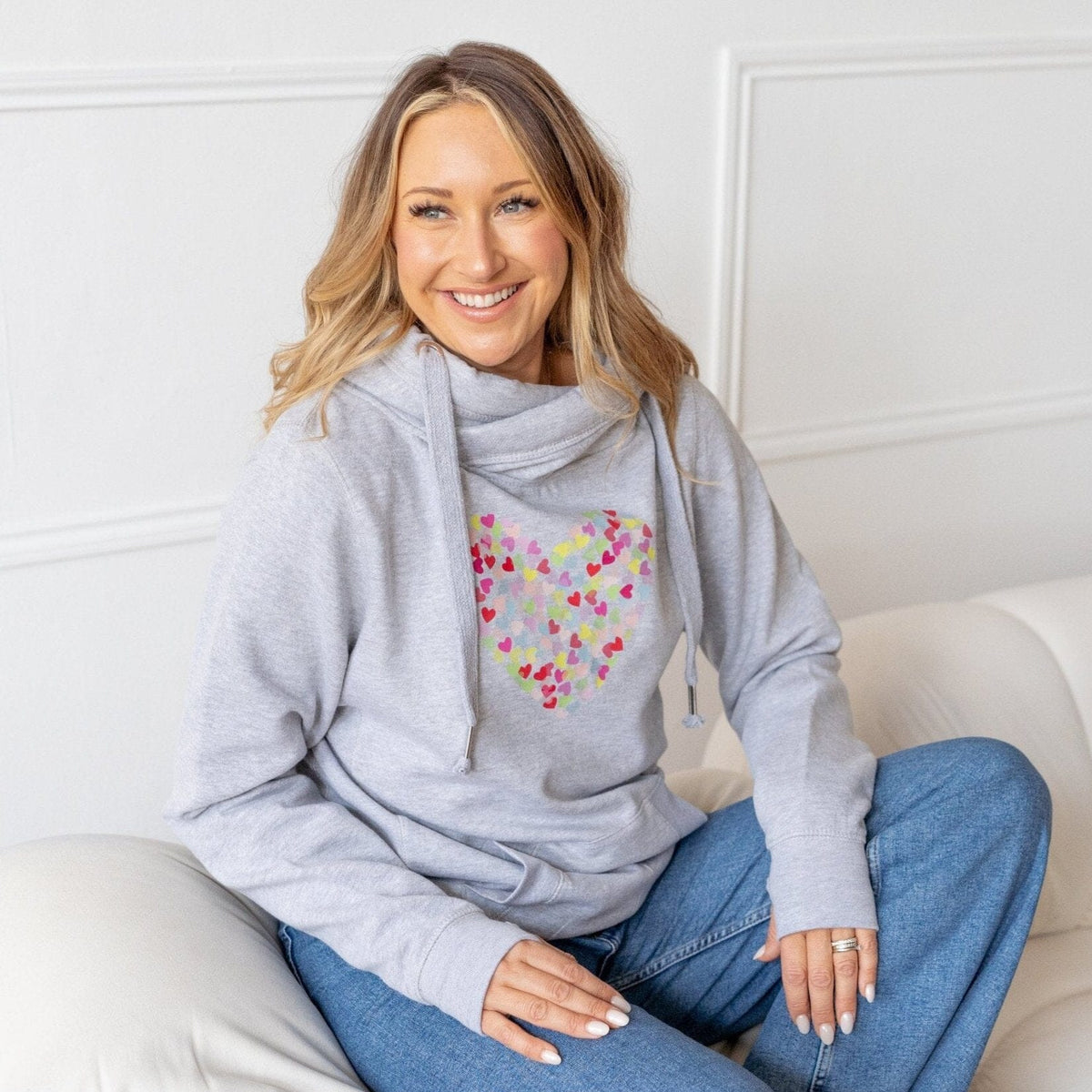 Grey Confetti Heart Cowl Neck Hoodie by Betty Bramble