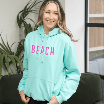 Sage Green Palm Tree Hooded Sweatshirt by Betty Bramble