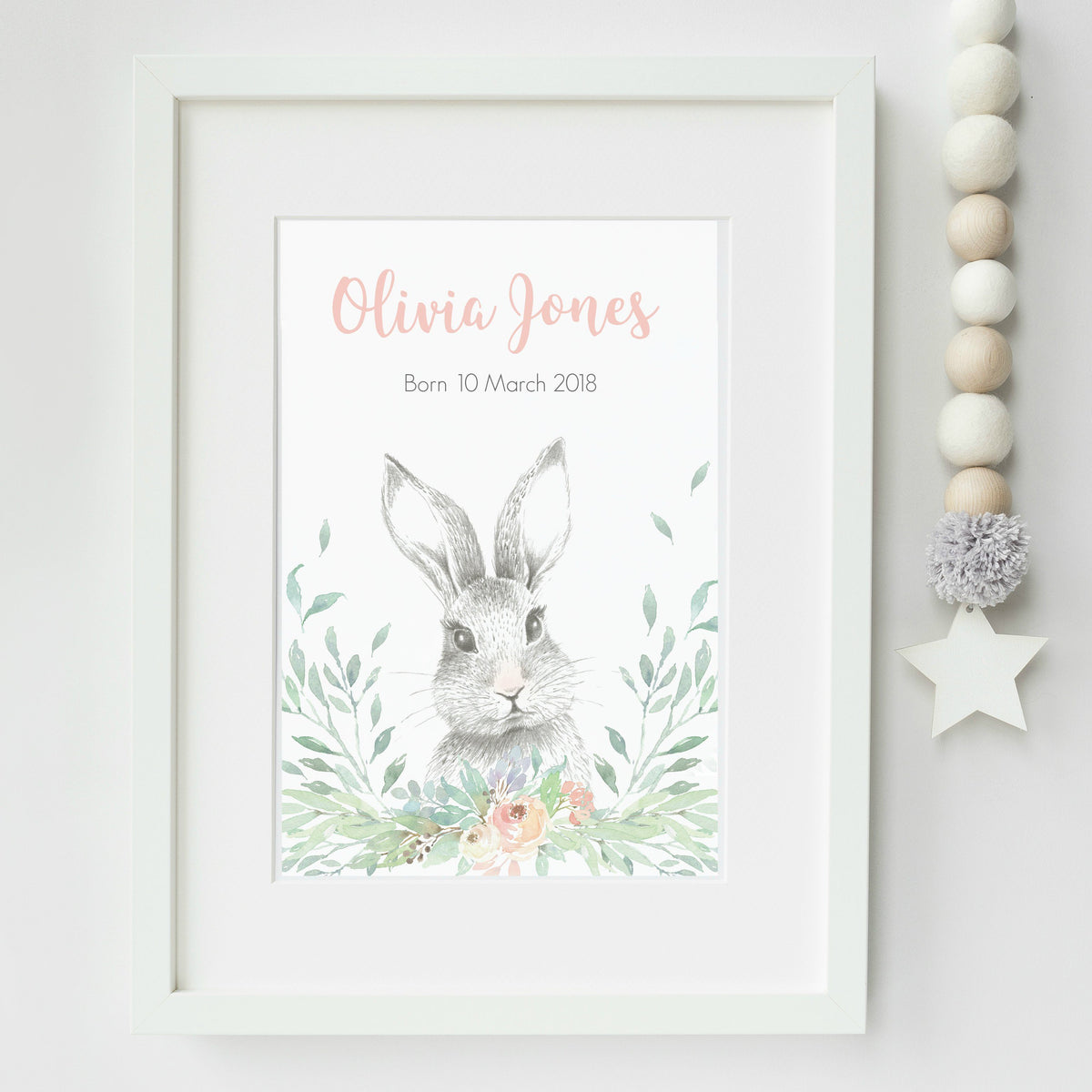 Personalised Rabbit Nursery Art Print - Woodland Animal Nursery Print ...