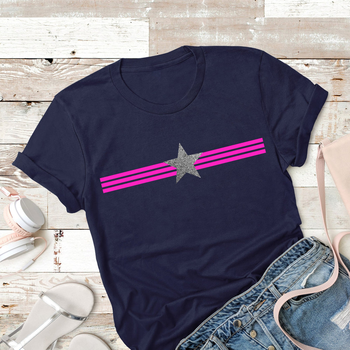 Ladies Neon Pink Leopard Star T Shirt - Neon Pink Star T Shirt – Betty ...